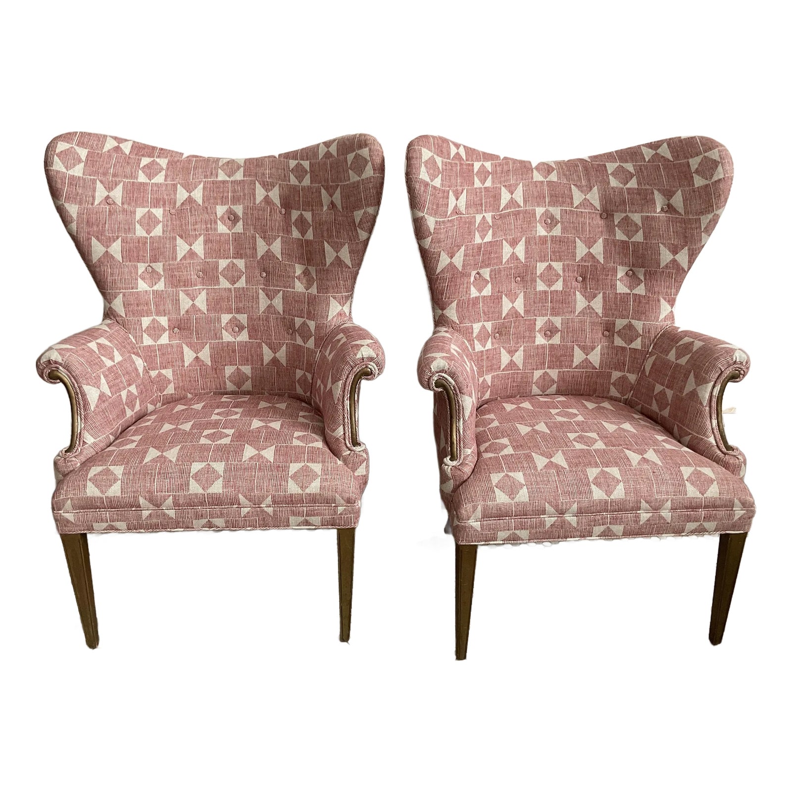 Pair of 1960s Fireside Wingback Chairs Upholstered in Fermoie Fabric ...