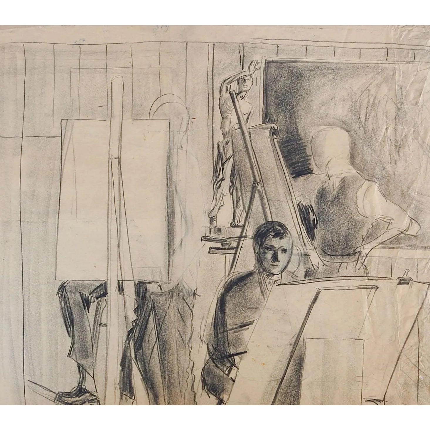 Vintage Mid Century Art Studio Drawing | Chairish