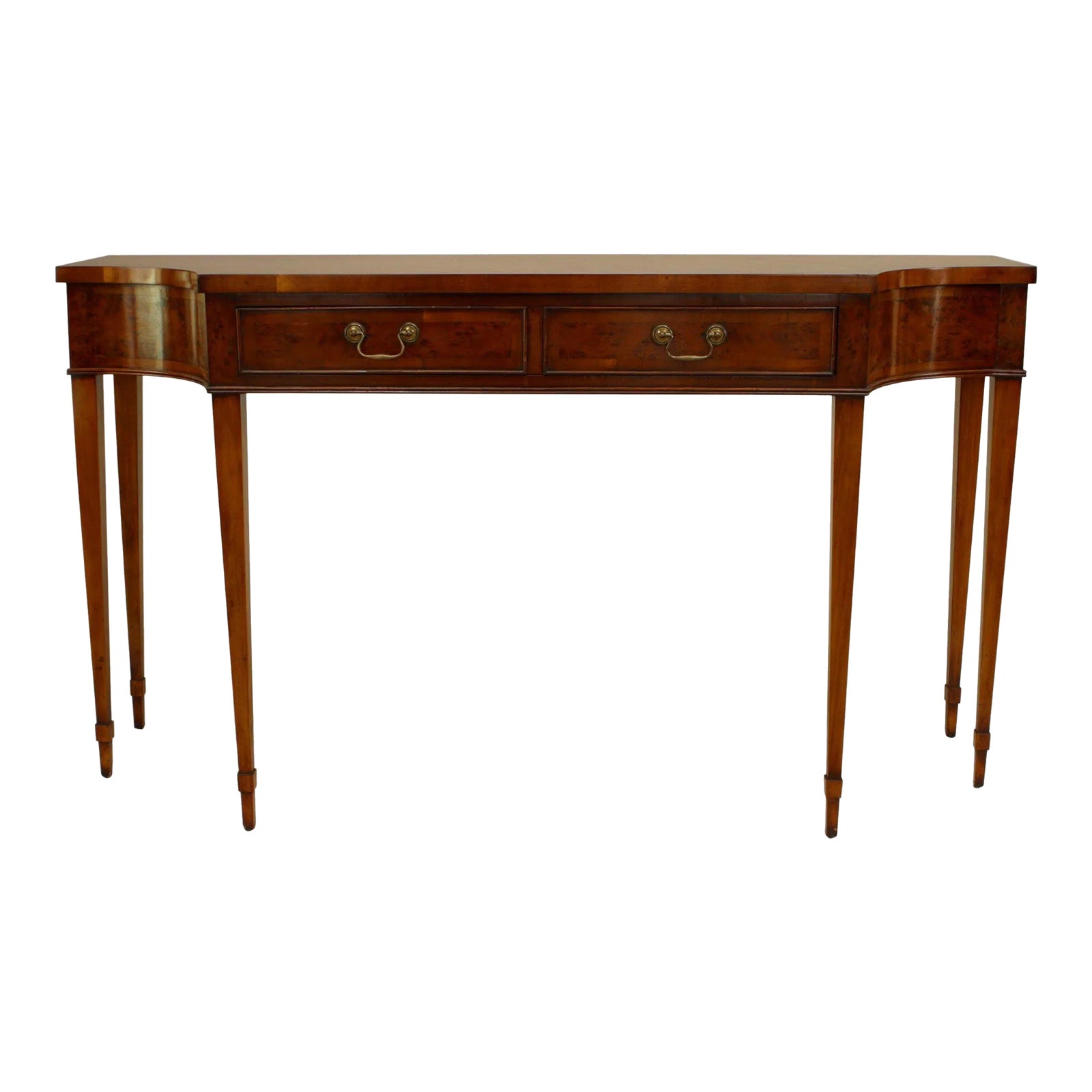 English Sheraton Yew Wood Console Table | Chairish
