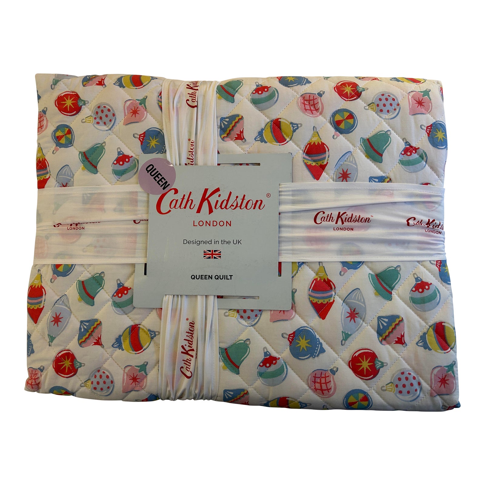 Cath Kidston Queen Quilt Christmas Baubles Pastel Ornaments 100% Cotton ...