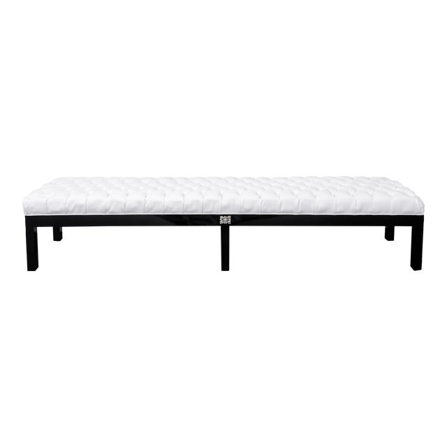 Hollywood Glam White Faux Leather Tufted Bench | Chairish