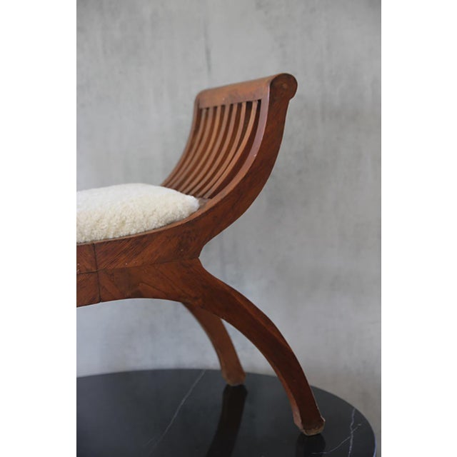 1950's French Shearling Curule Stool | Chairish