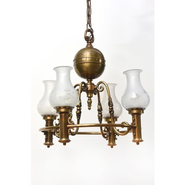 Early 20th Century Four Light Brass Colonial Revival Chandelier | Chairish