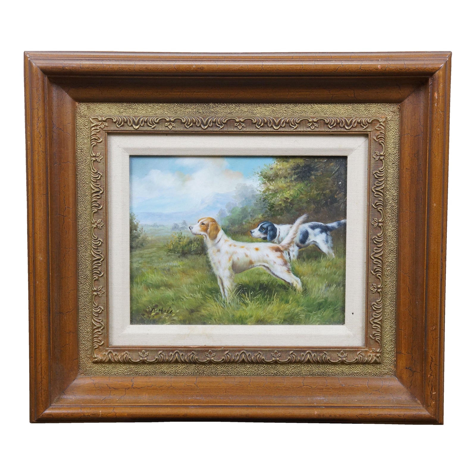 Vintage A. Hale Hunting Dogs Landscape Painting Oil on Canvas Framed ...