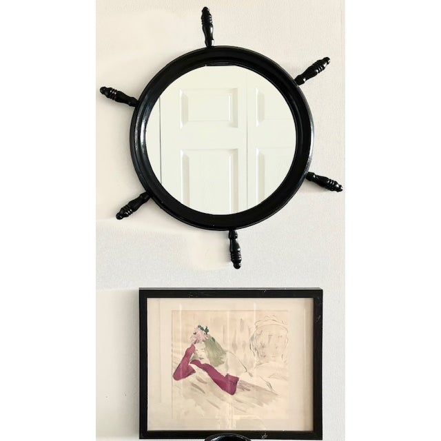 Mid Century Wood Ship Steering Wheel Mirror, Nautical, Maritime | Chairish