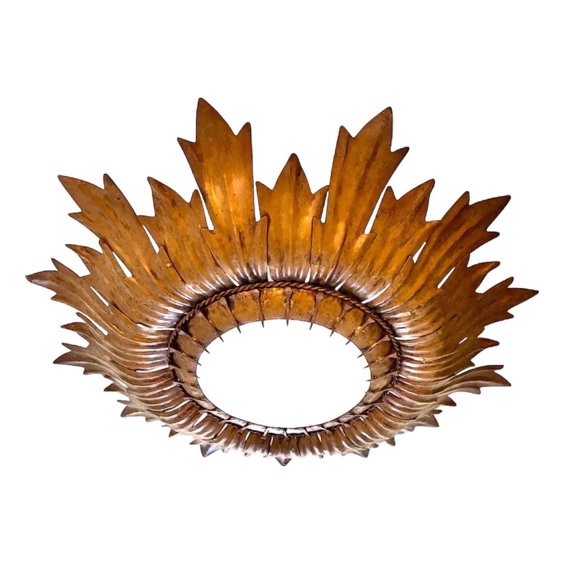 Large Spanish Sunburst Fixture in Copper Finish Metal, 1950s | Chairish