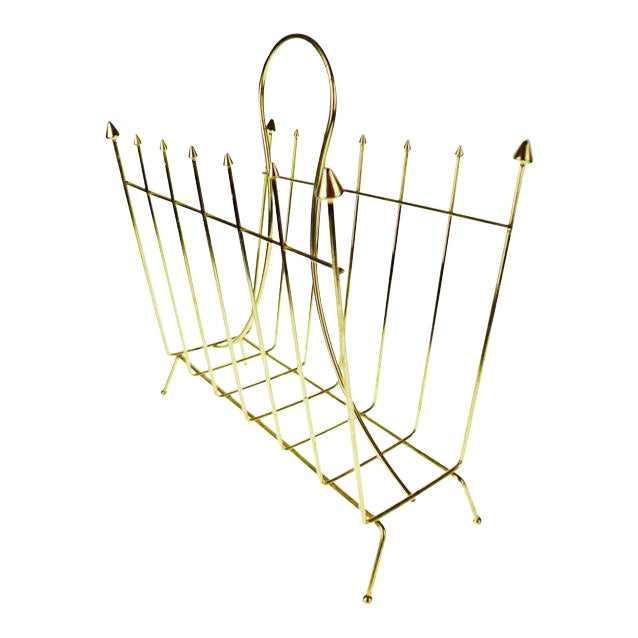 Hollywood Regency Brass Colored Metal Magazine Rack | Chairish