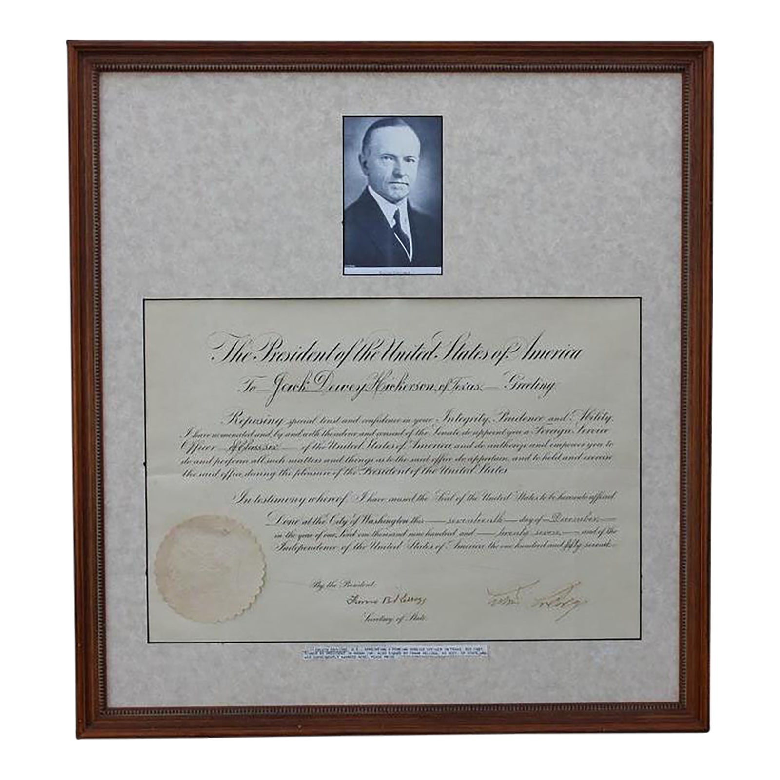 Early 20th Century Presidential Seal with Calvin Coolidge Signed ...