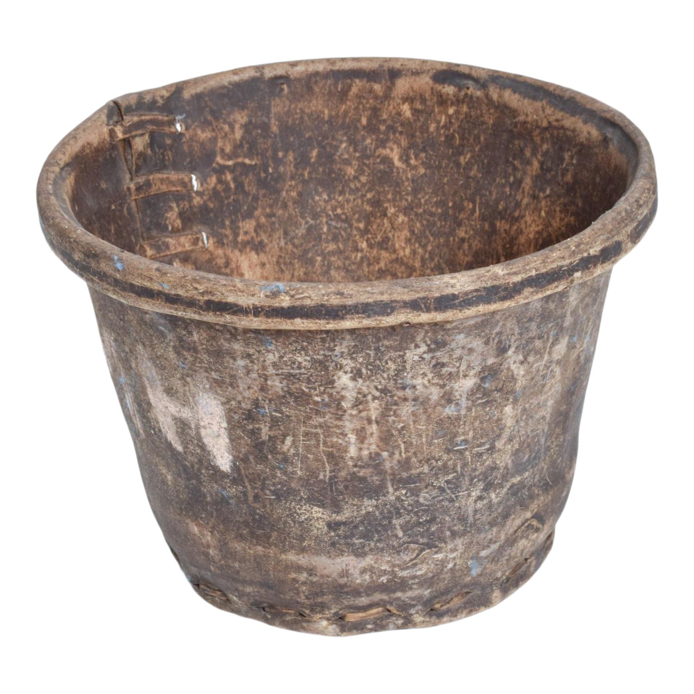 Vintage African Tribal Leather Cuir Goatskin Bucket Basket Catch It All ...