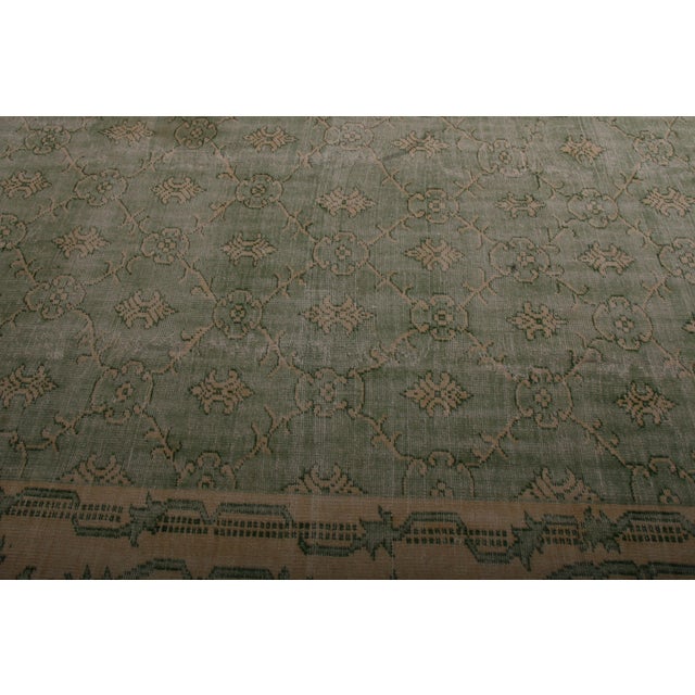 1960s Mid-Century Vintage Distressed Rug Green and Beige French Country ...