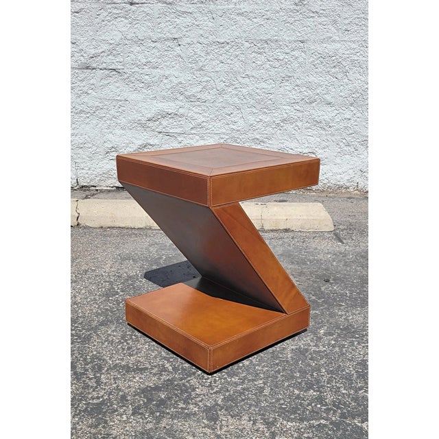 Leather Clad Zig Zag Side Table | Chairish