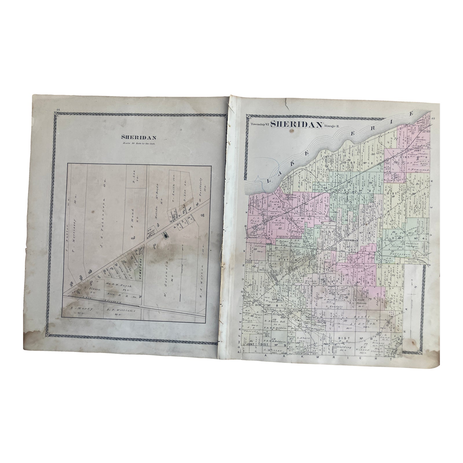 1881 Original 2 Sided Colored Map of Dunkirk & Sheridan, Chautauqua ...
