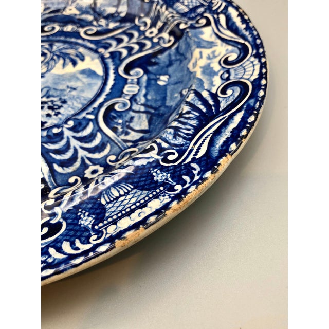 Early 1800s Quadruped Plate Lion Pattern Cobalt Blue and White | Chairish
