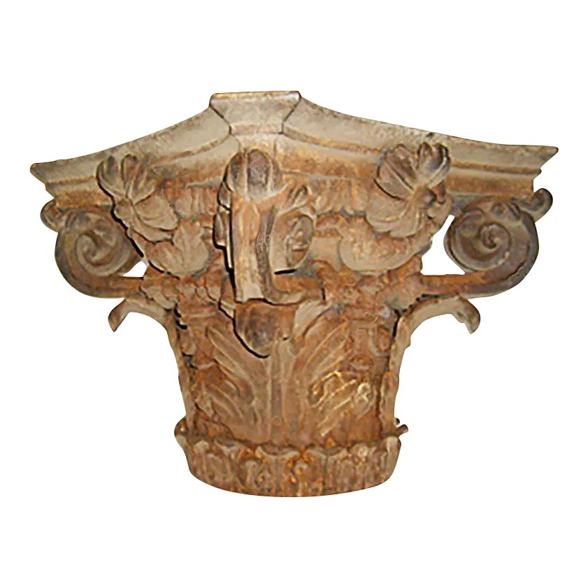 Antique Column Capital • Cast Iron Composite With Floral Design | Chairish