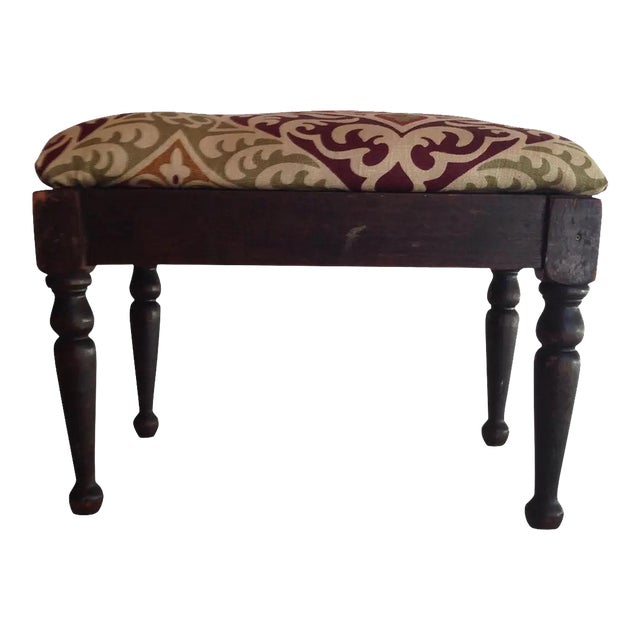 Mid 20th Century Printed Linen Upholstered Small Foot Stool | Chairish