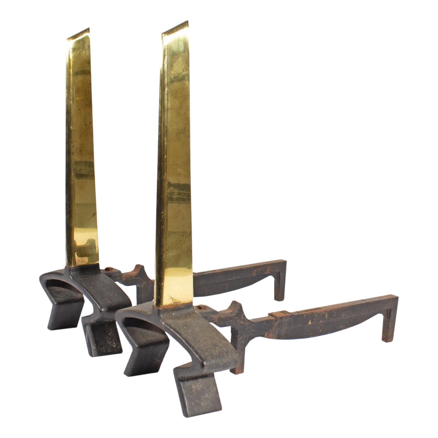 Pair of Donald Deskey for Bennett Brass and Iron Fireplace Andirons ...