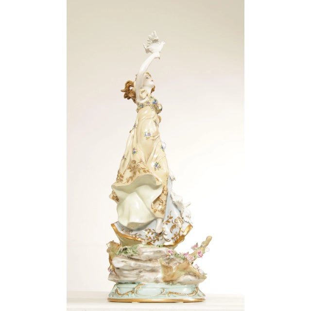 Mid 20th Century Rococo Style Ladies with Dove Porcelain Figurines ...