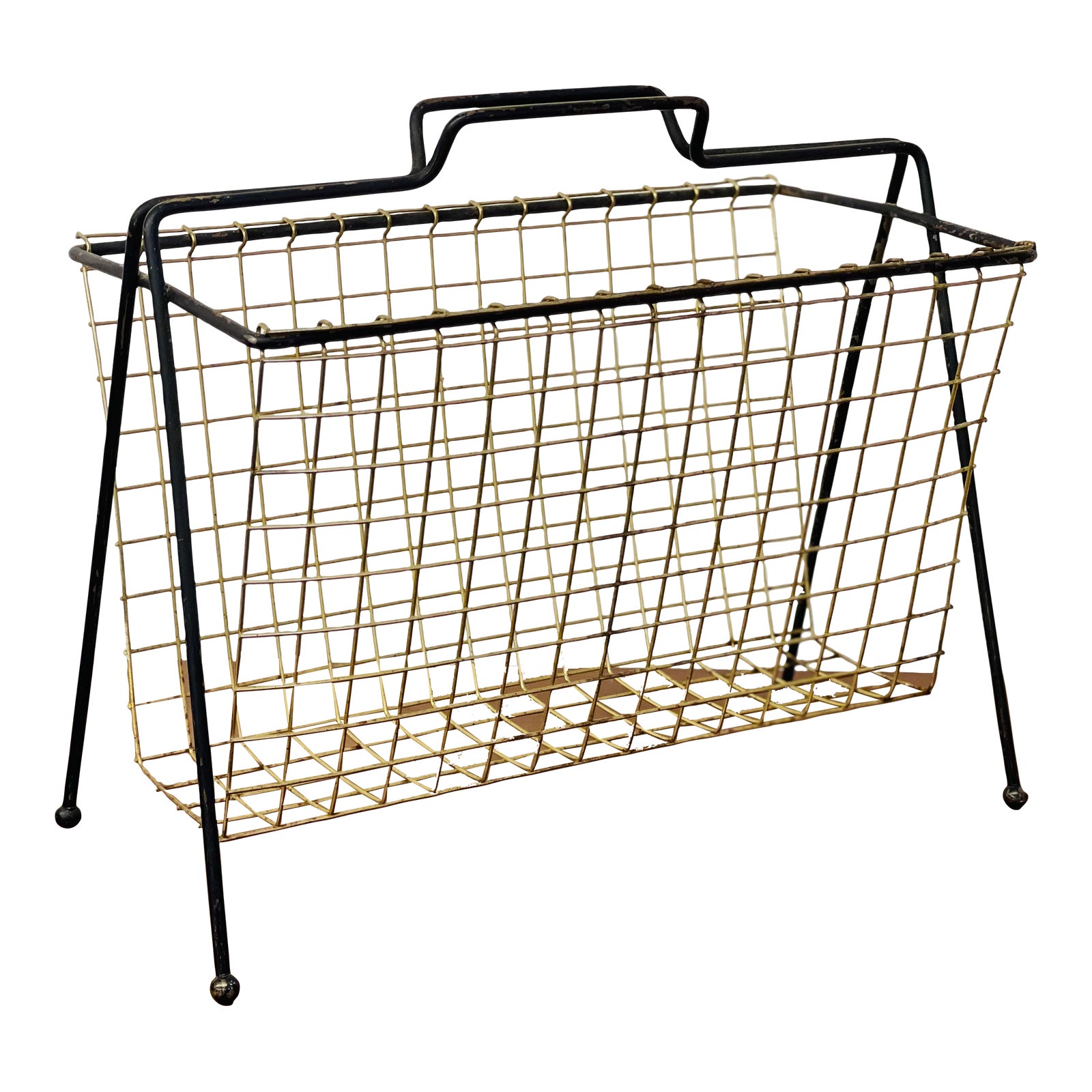 Vintage Midcentury Modern Tony Paul Metal & Wire Magazine Rack With ...