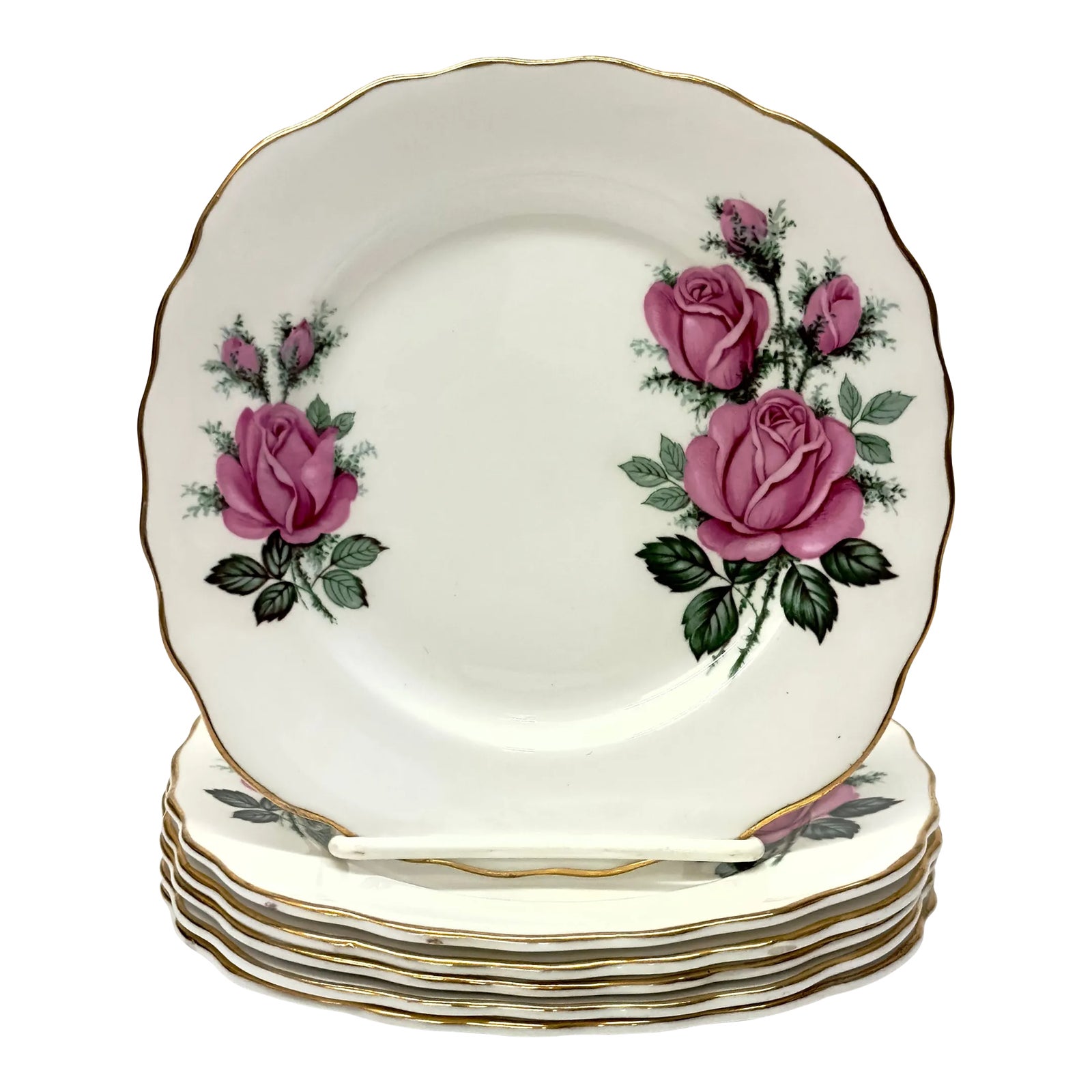 Mid 20th Century Bone China Petite Bread Plates With Rose Motif by ...