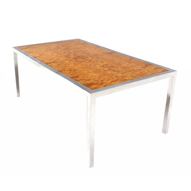 Mid-Century Modern Chrome Burl Wood Dining Conference Table With Two ...