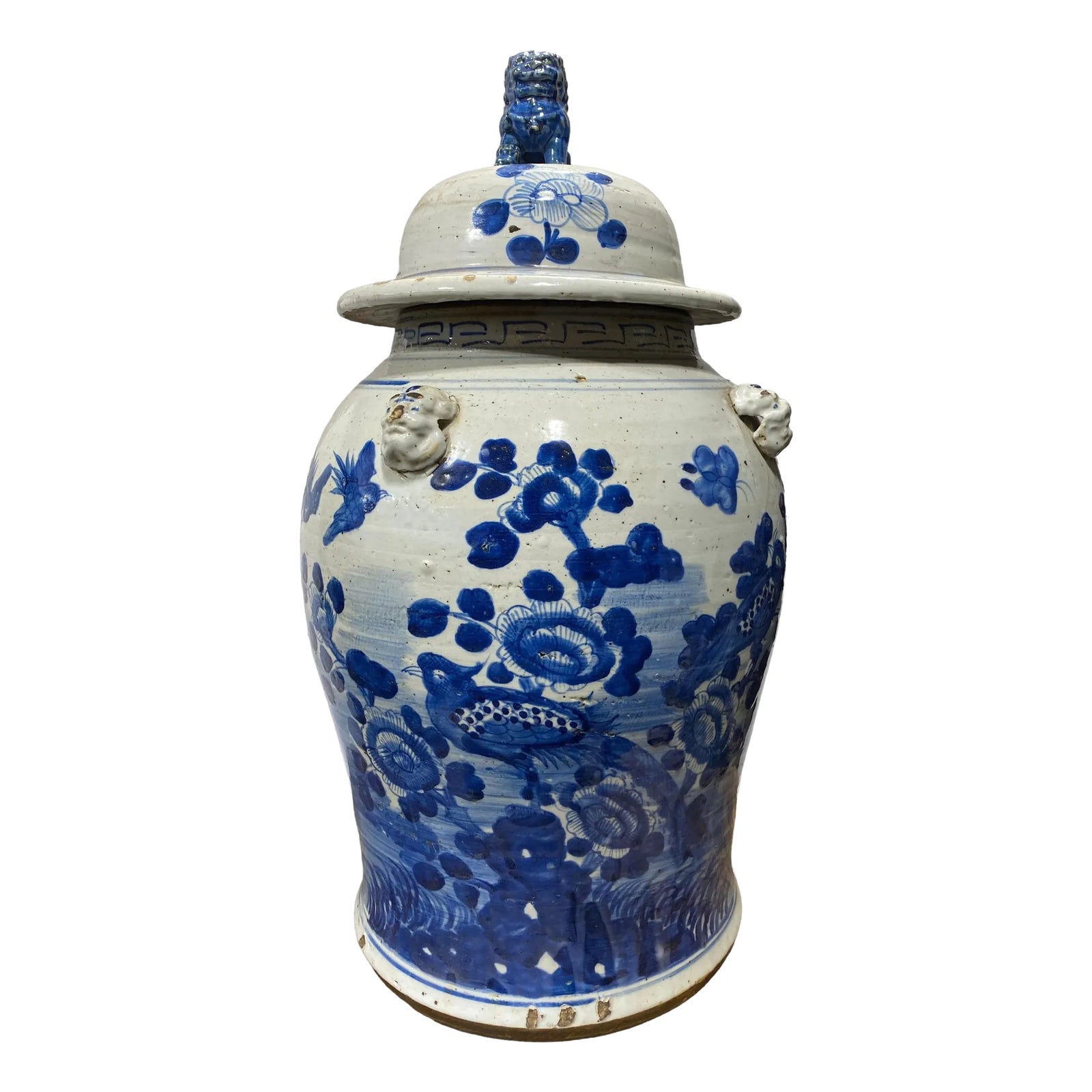 Lg Chinoiserie Blue & White Porcelain Ginger Jar, 24" H | Chairish