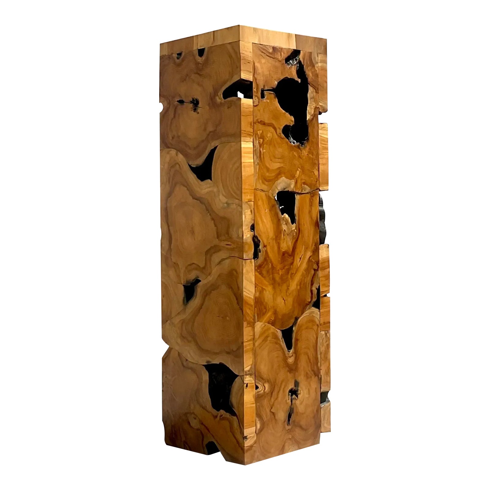 Boho Wood Slab Pedestal | Chairish