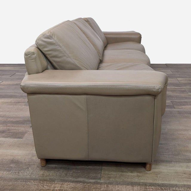 Mercedes Beige Leather 3-Seat Sofa | Chairish