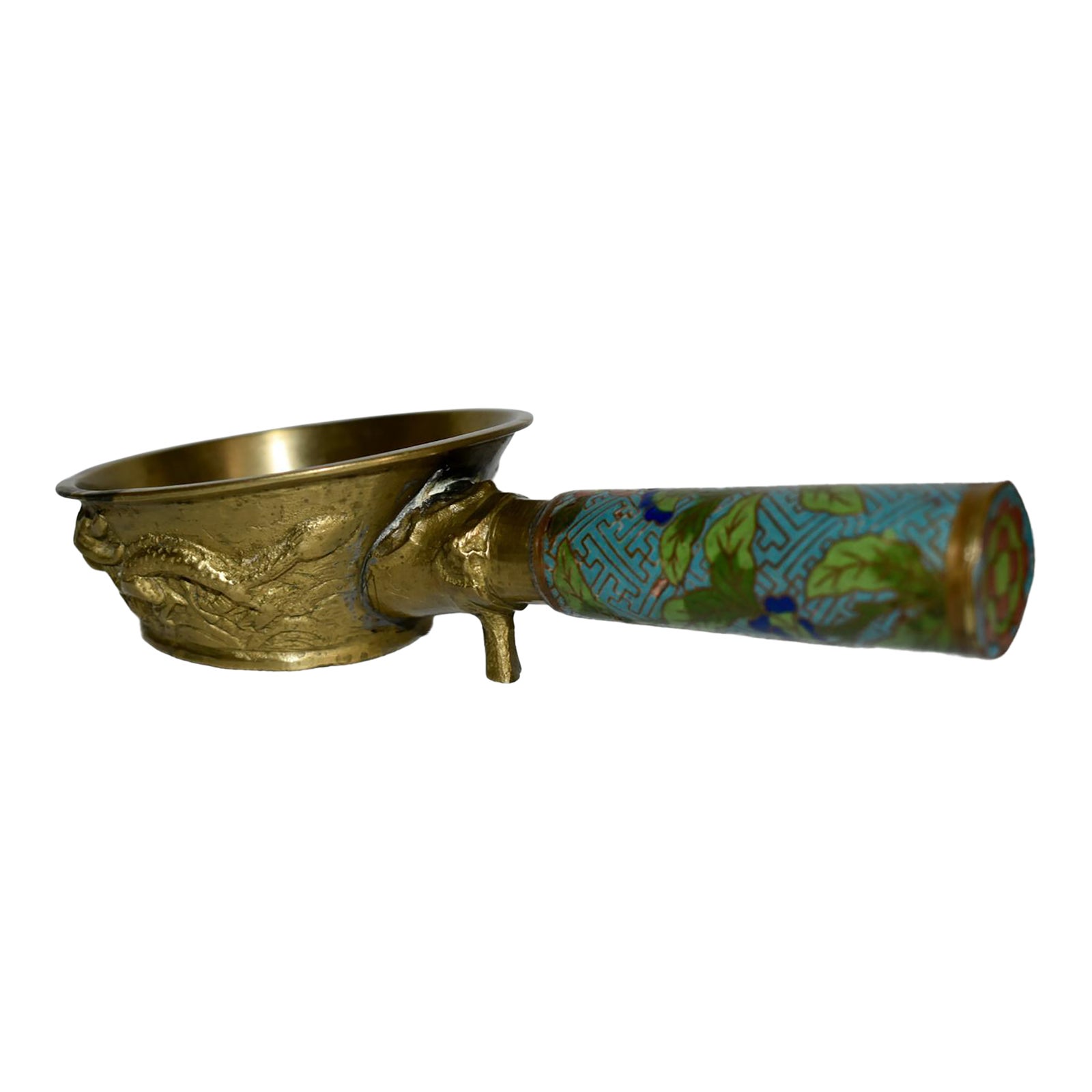 Antique Chinese Brass Silk Iron Coal Pan W/Cloisonné Handle With ...