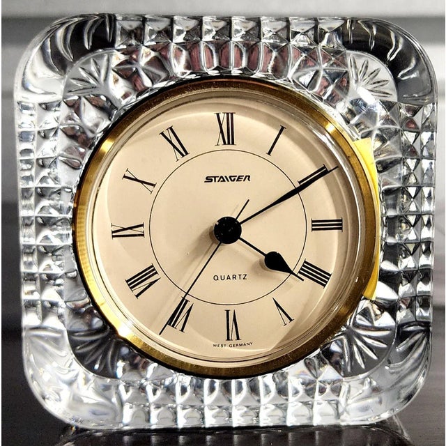 Steiger Vintage Quartz French Square Lead Crystal Clock | Chairish