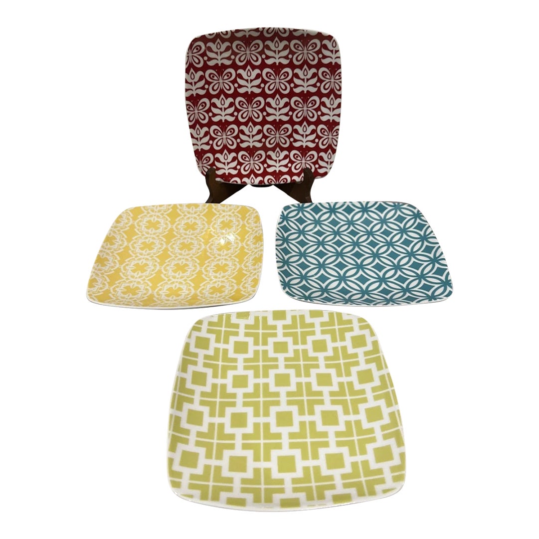 1990s Fitz & Floyd Color Accent Square Salad Plate -Set of 4 | Chairish