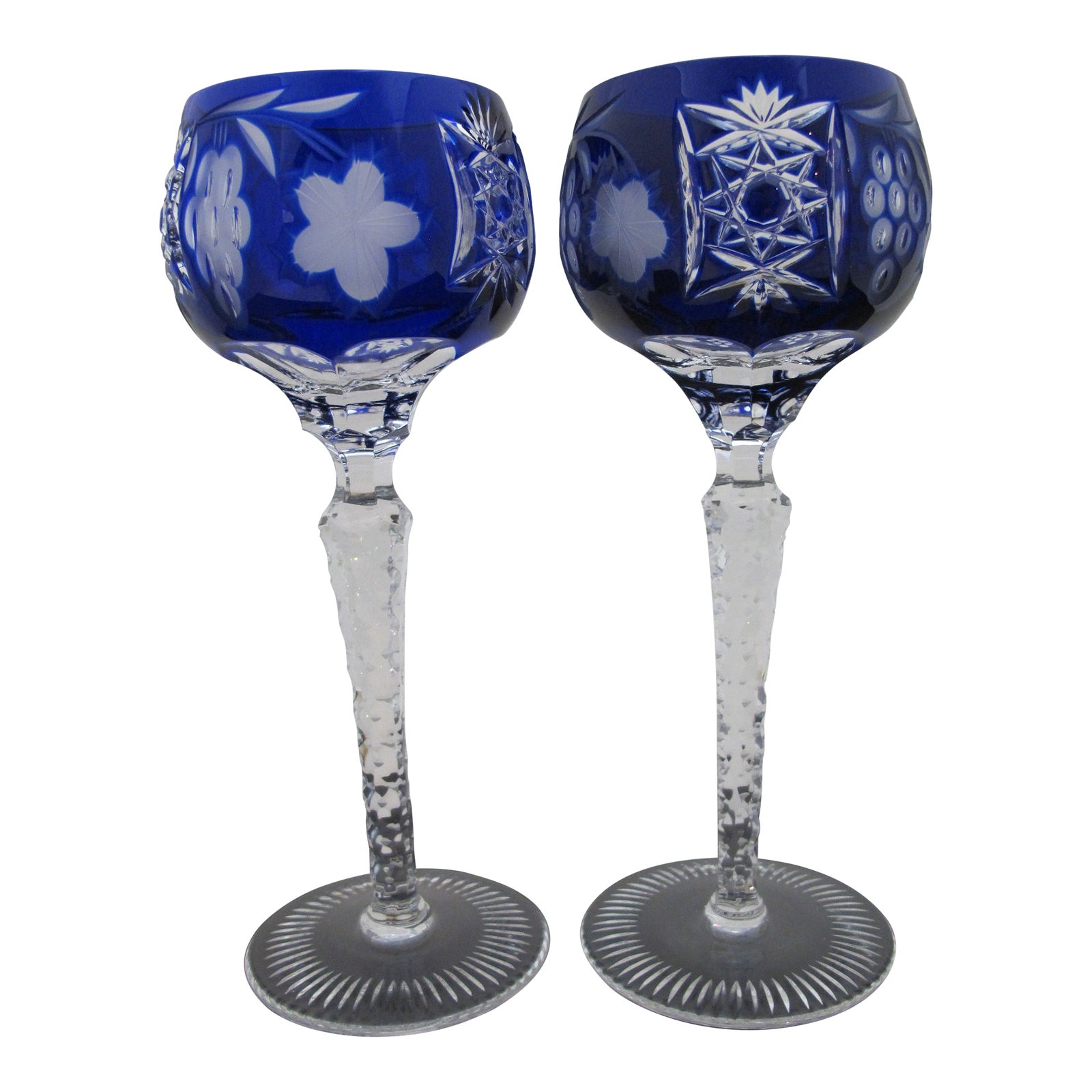 Beyer Sapphire Blue Cut Crystal Grape Design Bohemian 8.25" Hock Wine ...