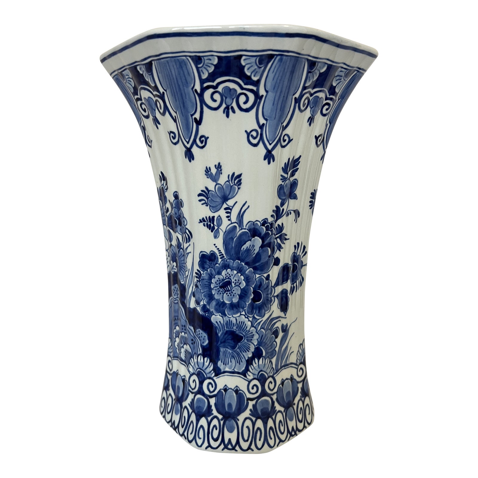 1980s Royal Delft Blue Flowers Beaker Vase | Chairish