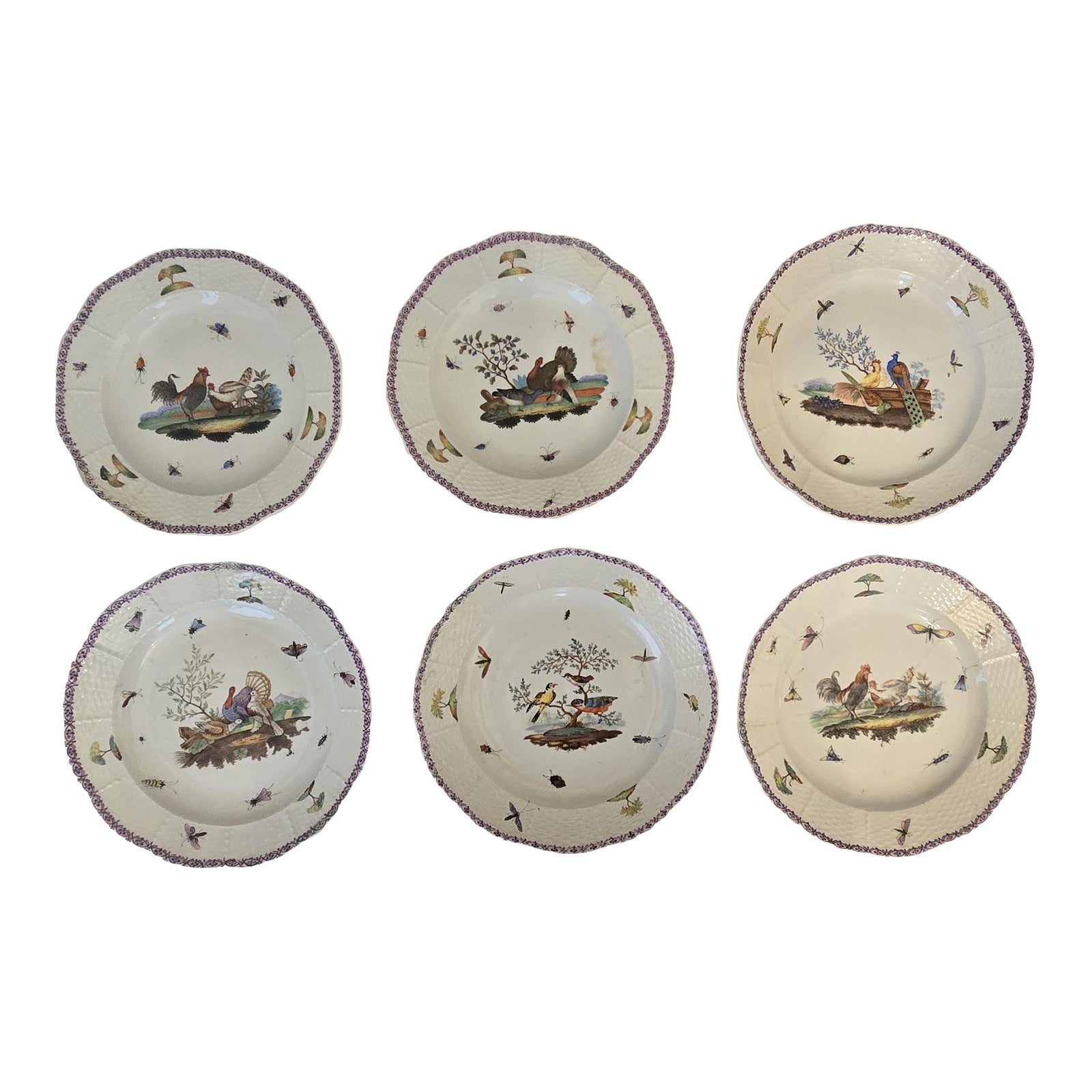 Early 19th Century English Bird & Insect Transferware Plates - Set of 6 ...