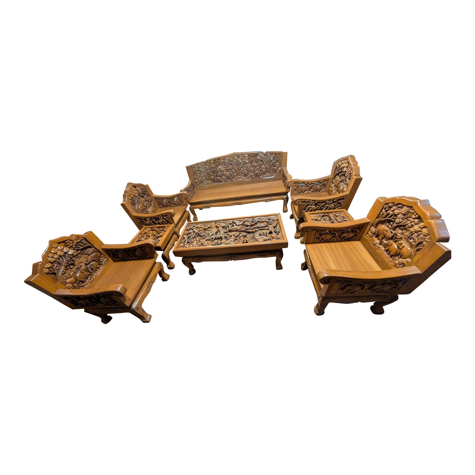 Pure Forest Teakwood Highly Engraved Thailand Living Room 8-Piece ...