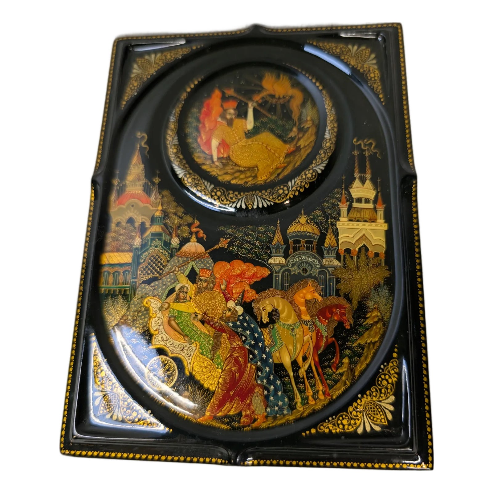 Large Palekh-Style Lacquer Box – “Firebird” Folktale – Hand-Painted ...