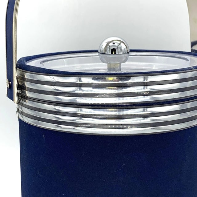 MCM Navy Blue & Nickel Ice Bucket by Georges Briard | Chairish