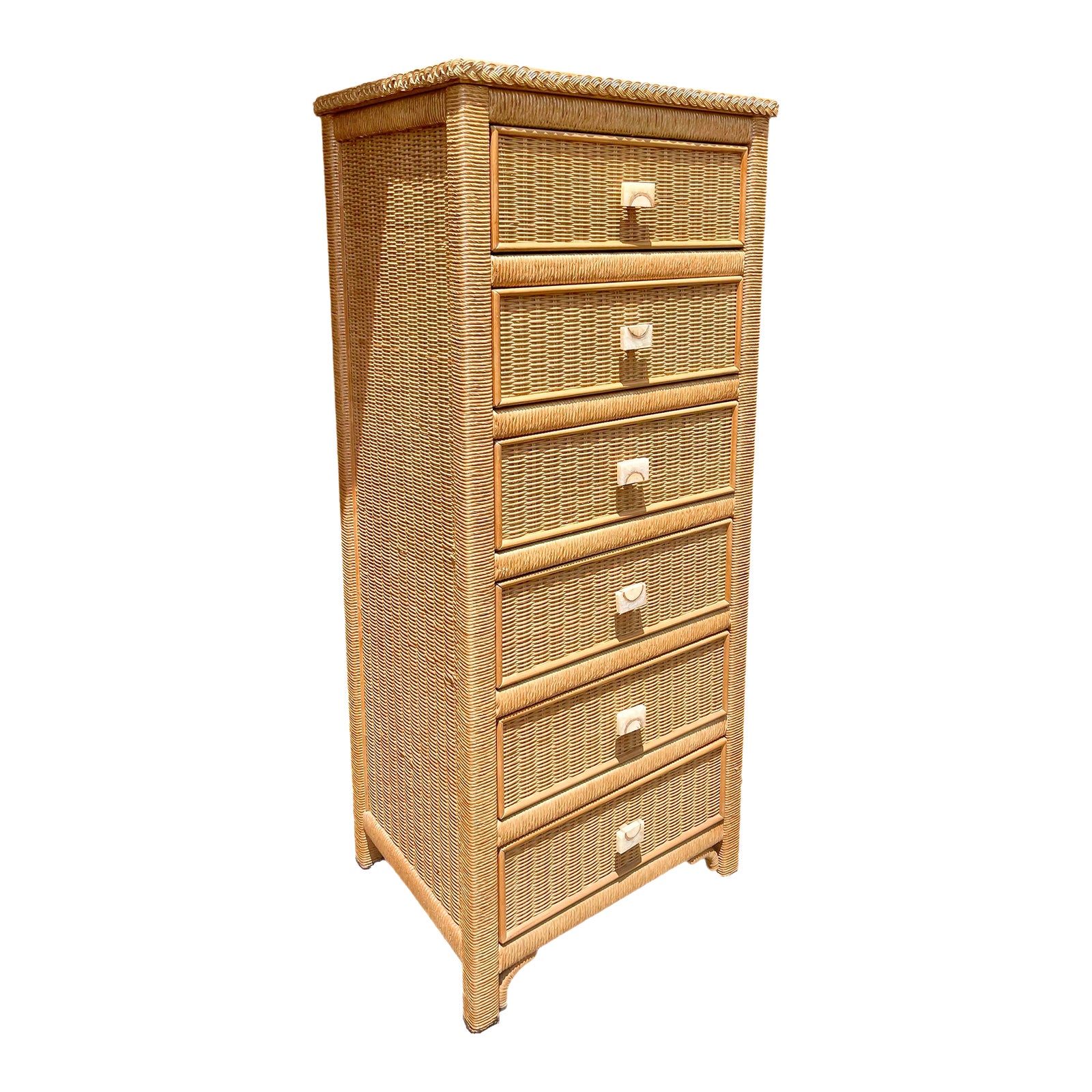 Coastal Henry Link Tan Wicker and Wood Tall 6-Drawer Chest of Drawers ...
