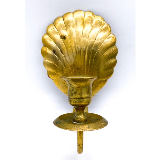 Vintage Shell Shaped Brass Wall Candle Sconce | Chairish