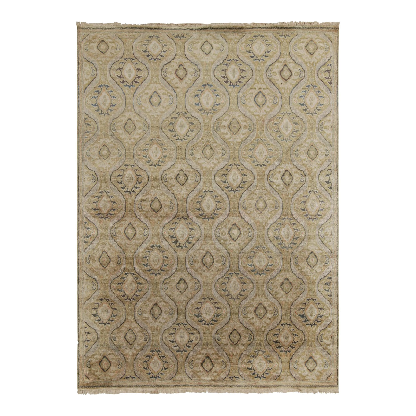 Rug & Kilim’s Classic Style Rug in Green and Beige-Brown Ikats Patterns ...