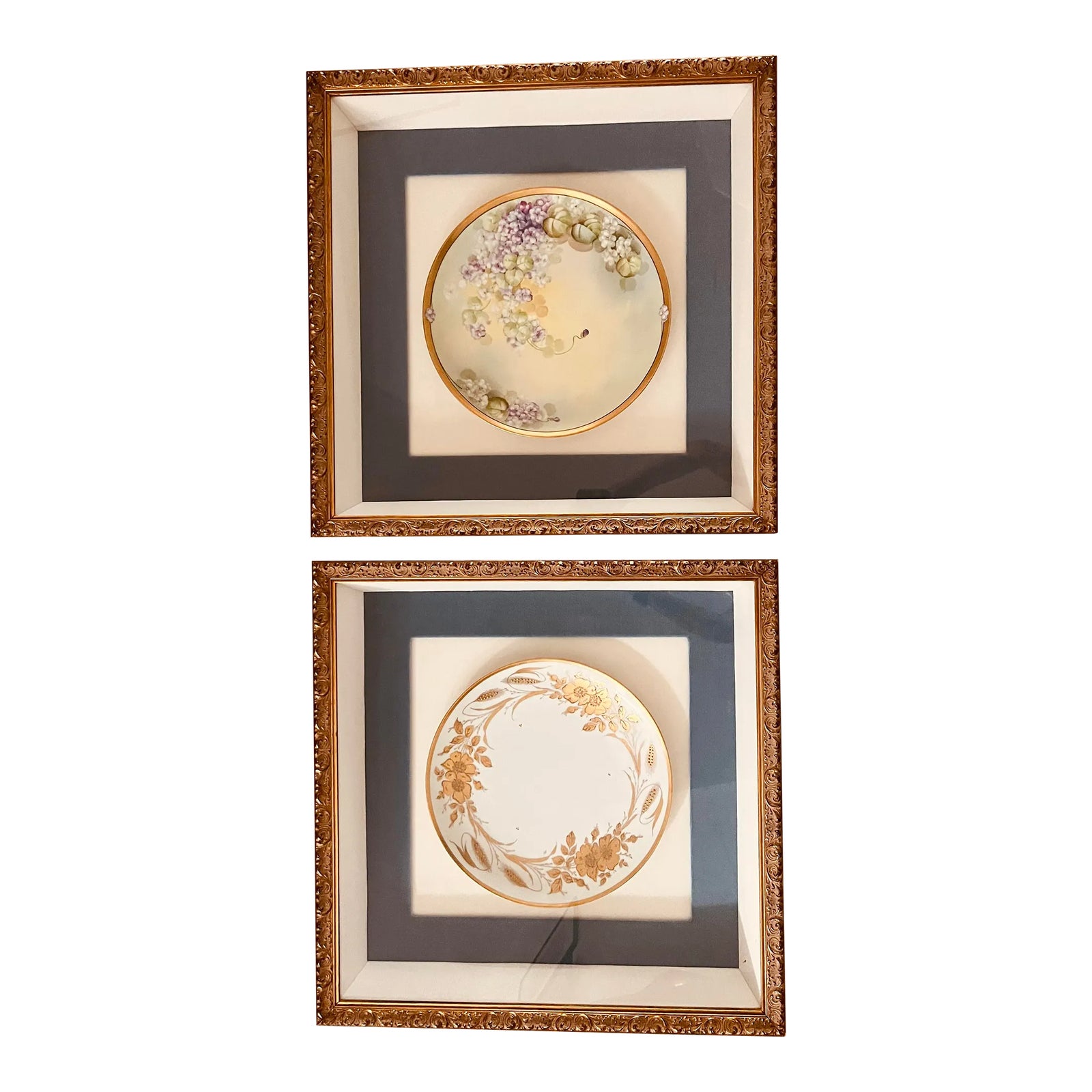 Mid 20th Century Large Plates in Shadow Boxes - Set of 2 | Chairish