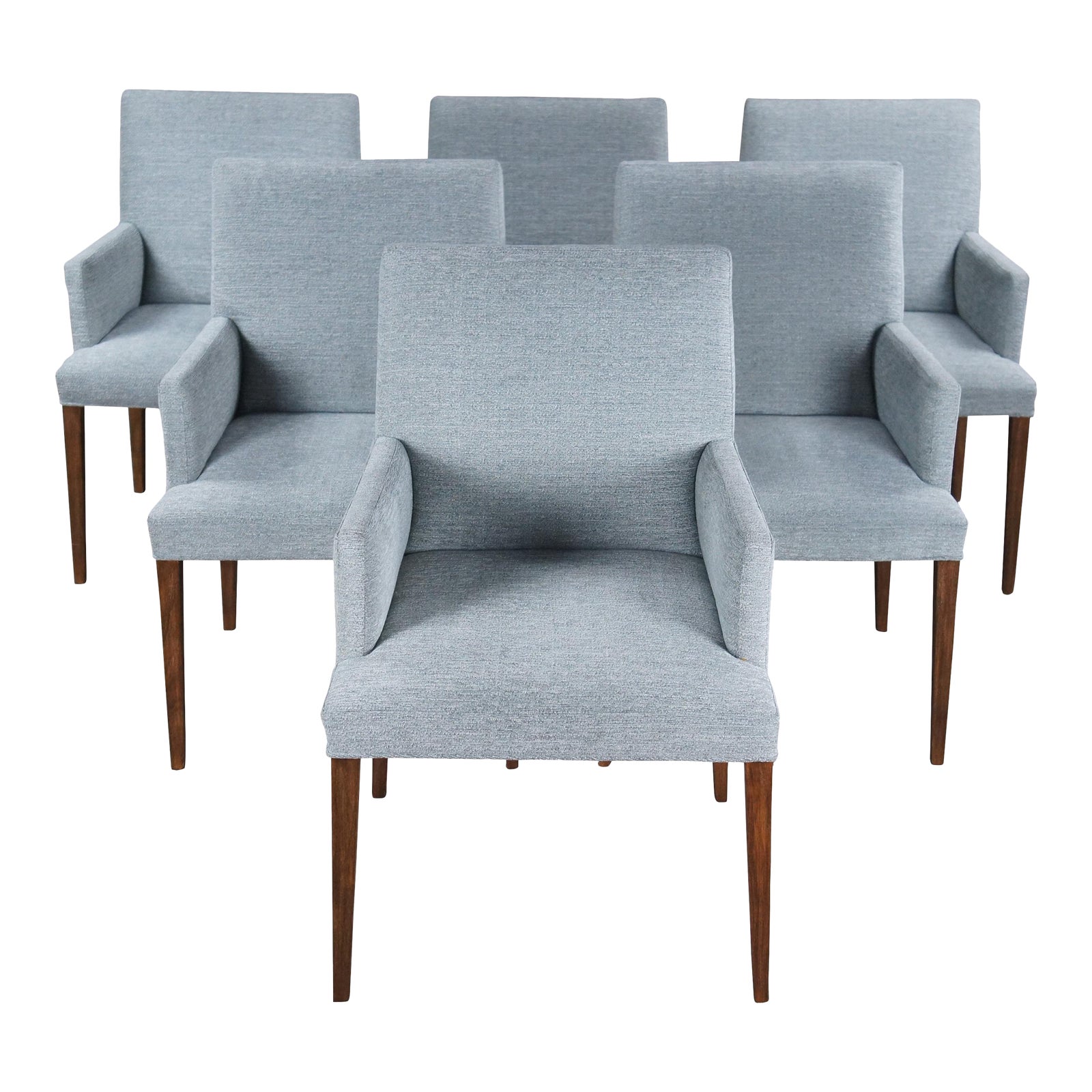 Vintage Modern Upholstered Walnut Finish Gray Track Arm Dining Chairs ...
