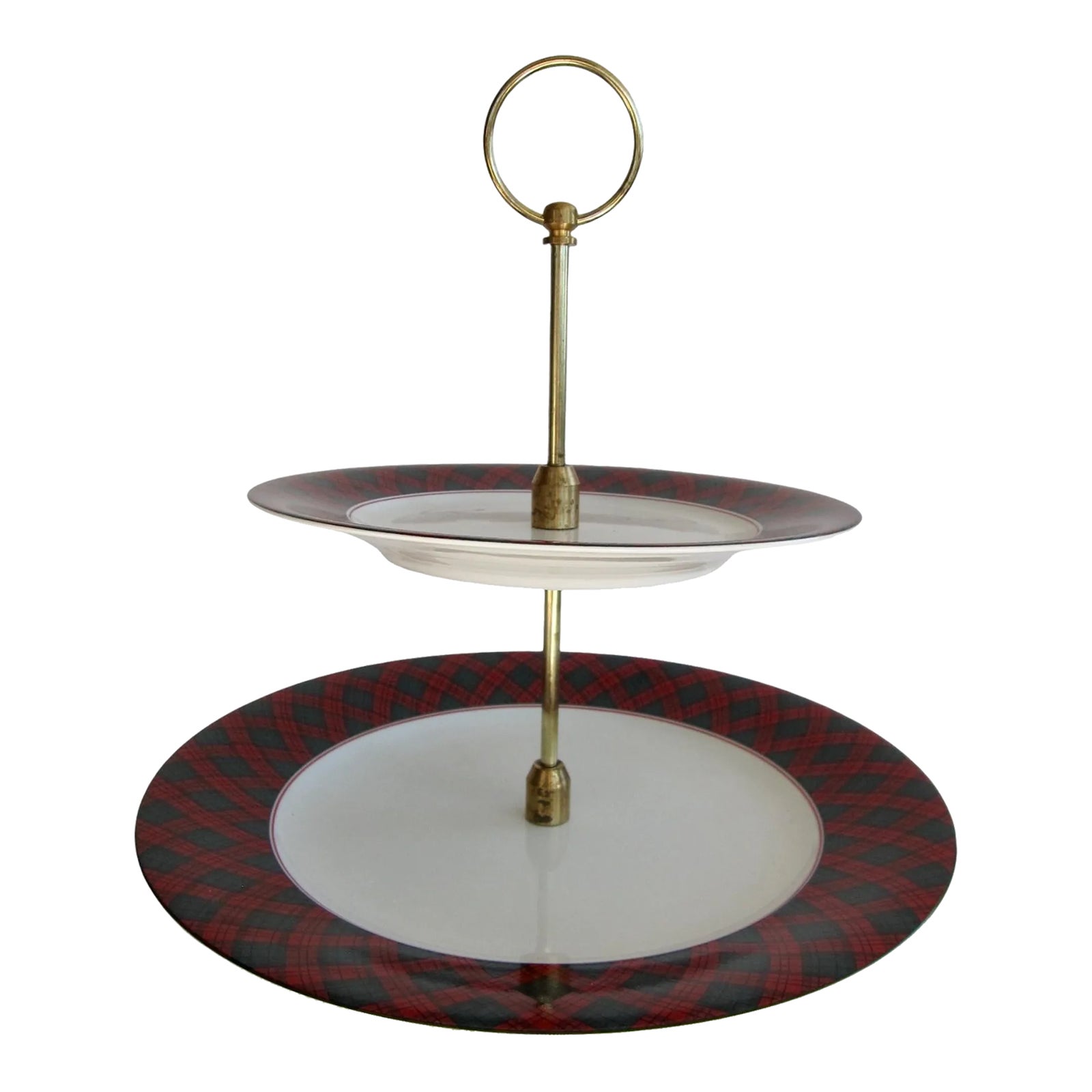 Vintage 1990s Sasaki Tartan Red Plaid Holiday 2-Tier Tidbit Tray, Made ...