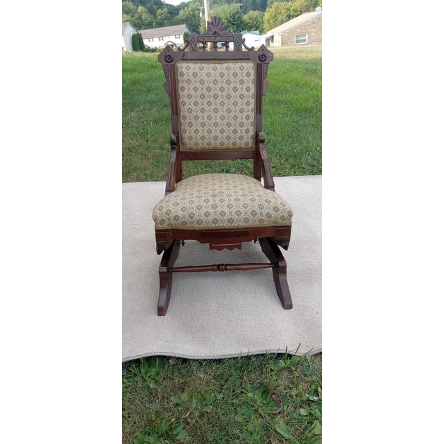 1920s Colonial Era Solid Wood Rocking Chair With Ornate Upholstery ...
