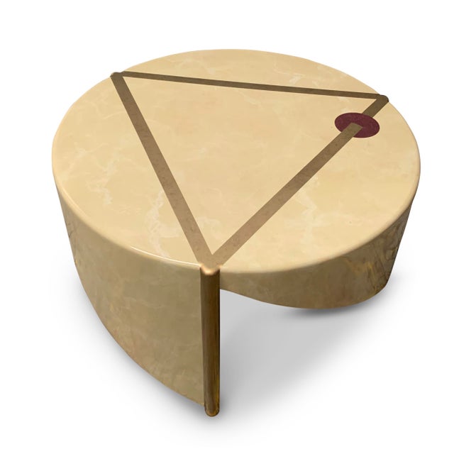 Vintage Asymmetrical Memphis Style Side Table in Ecru and Gold | Chairish