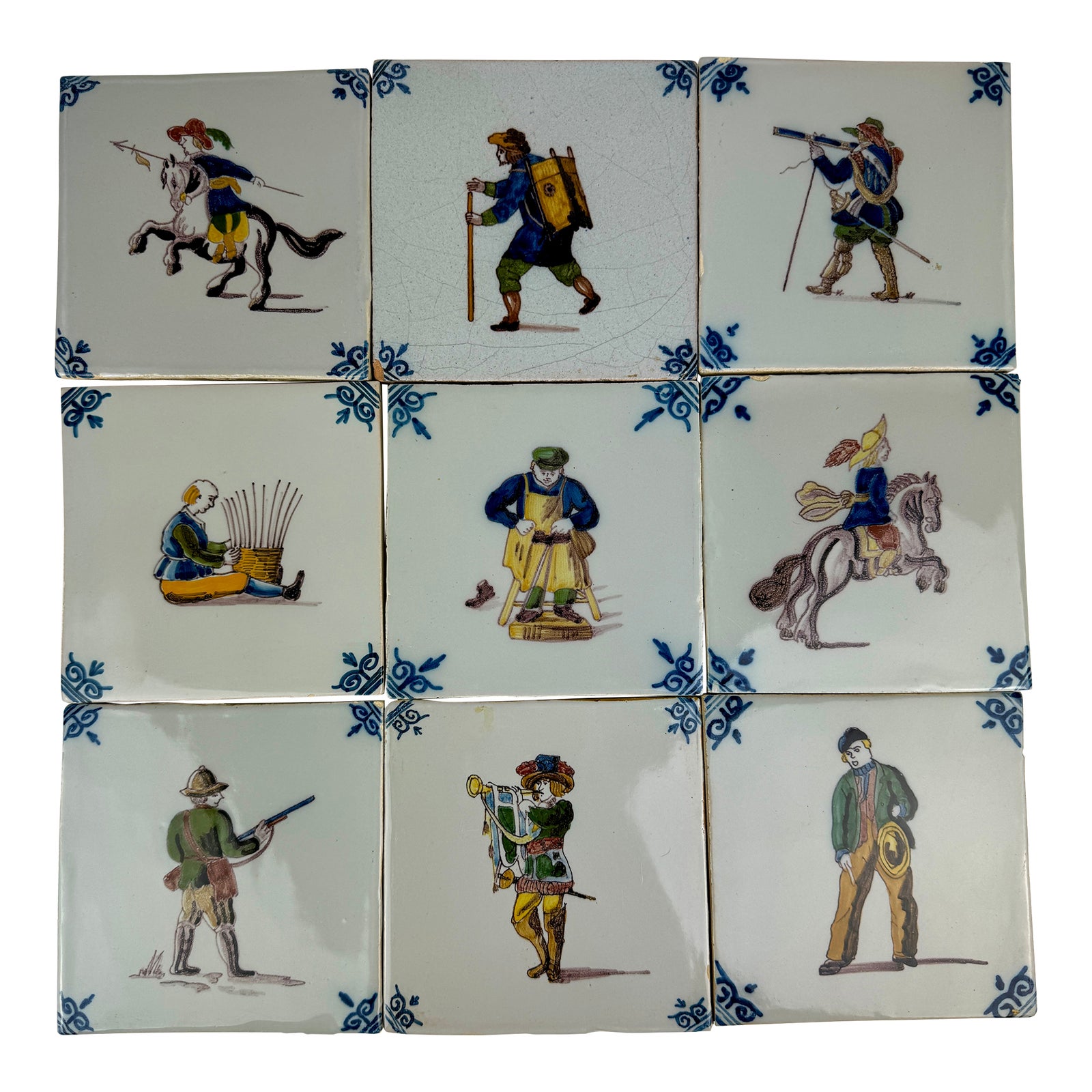 Set of 9 Vintage Hand Painted Makkum Tiles by Royal Tichelaar Dutch ...