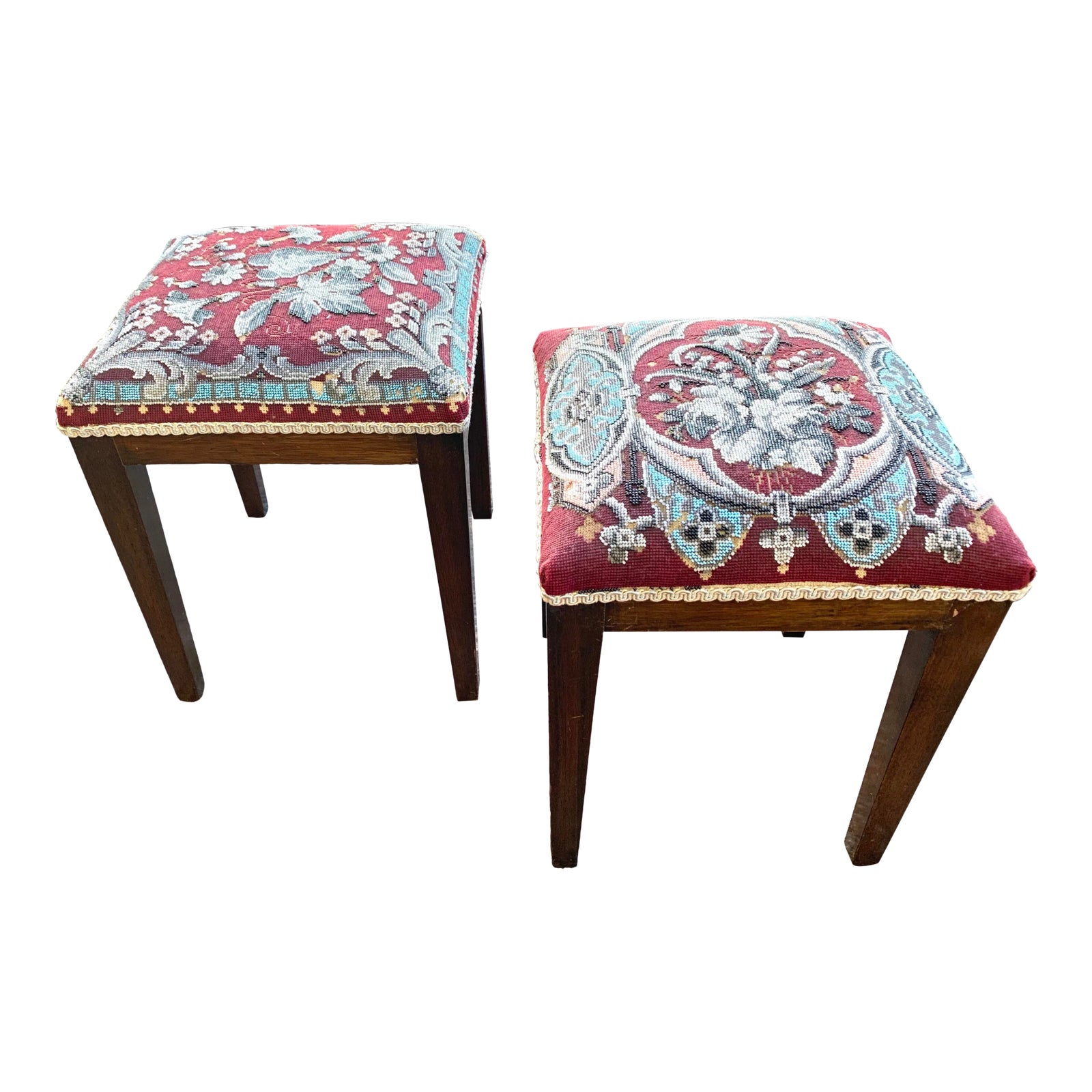 Victorian Antique Beaded Stools - a Similar Pair | Chairish