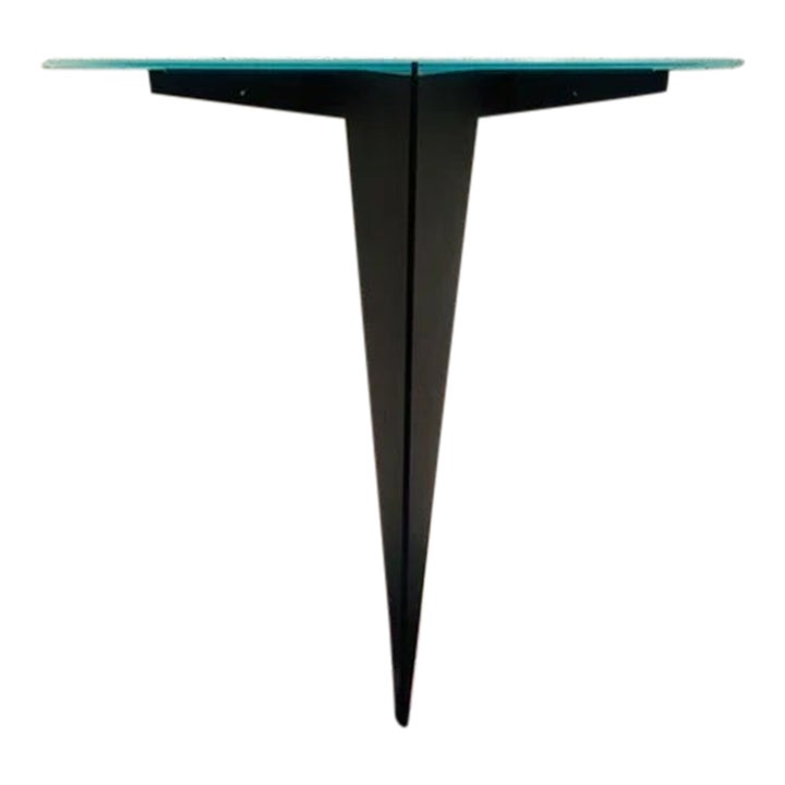 1990s Postmodern Black Metal Stiletto Pedestal With Frosted Glass Console Table | Chairish