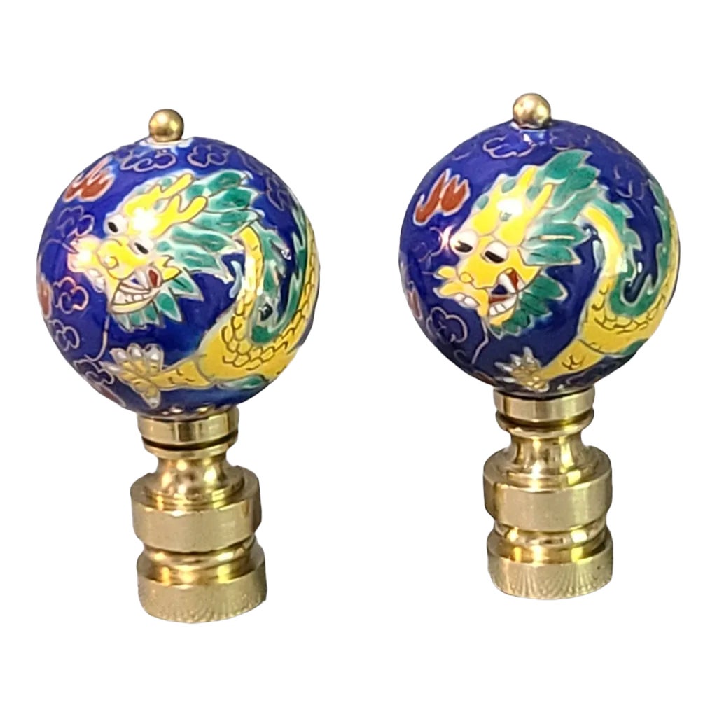 Pair of 21st Century Asian Hand Painted Porcelain Dragon Motif Lamp ...