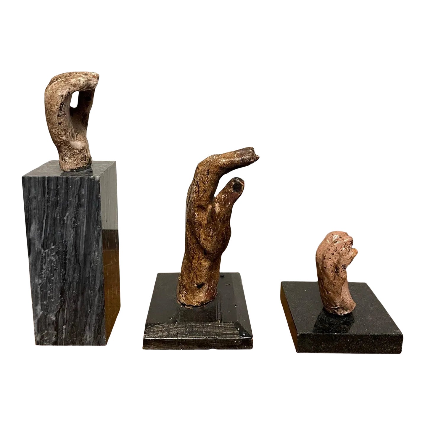 19th Spanish Colonial Santos Mounted Hands - Set of 3 | Chairish