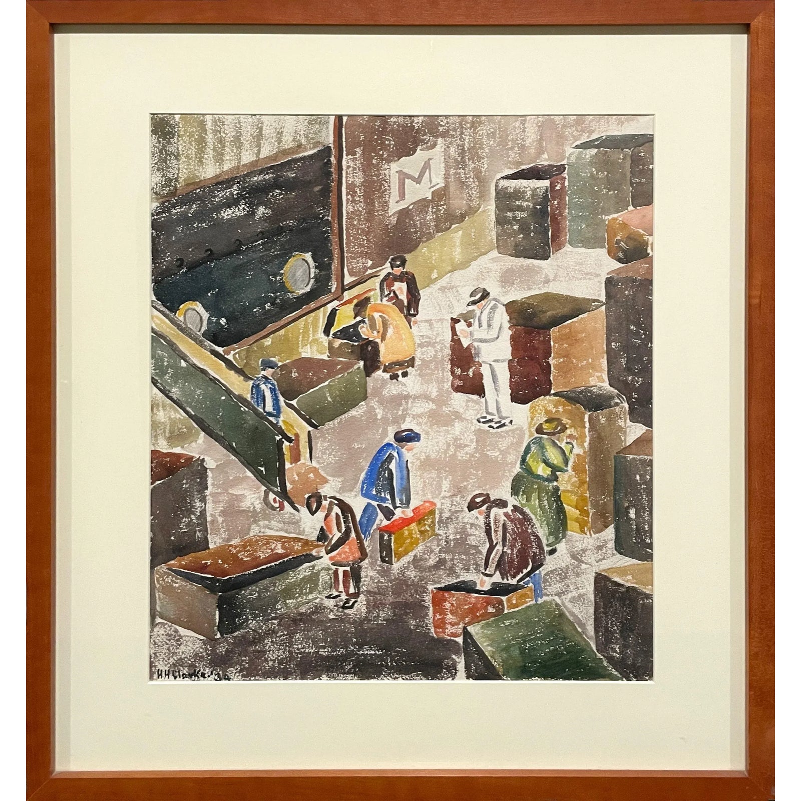 Captivating 1934 Watercolor of People Disembarking a Ship by Artist ...